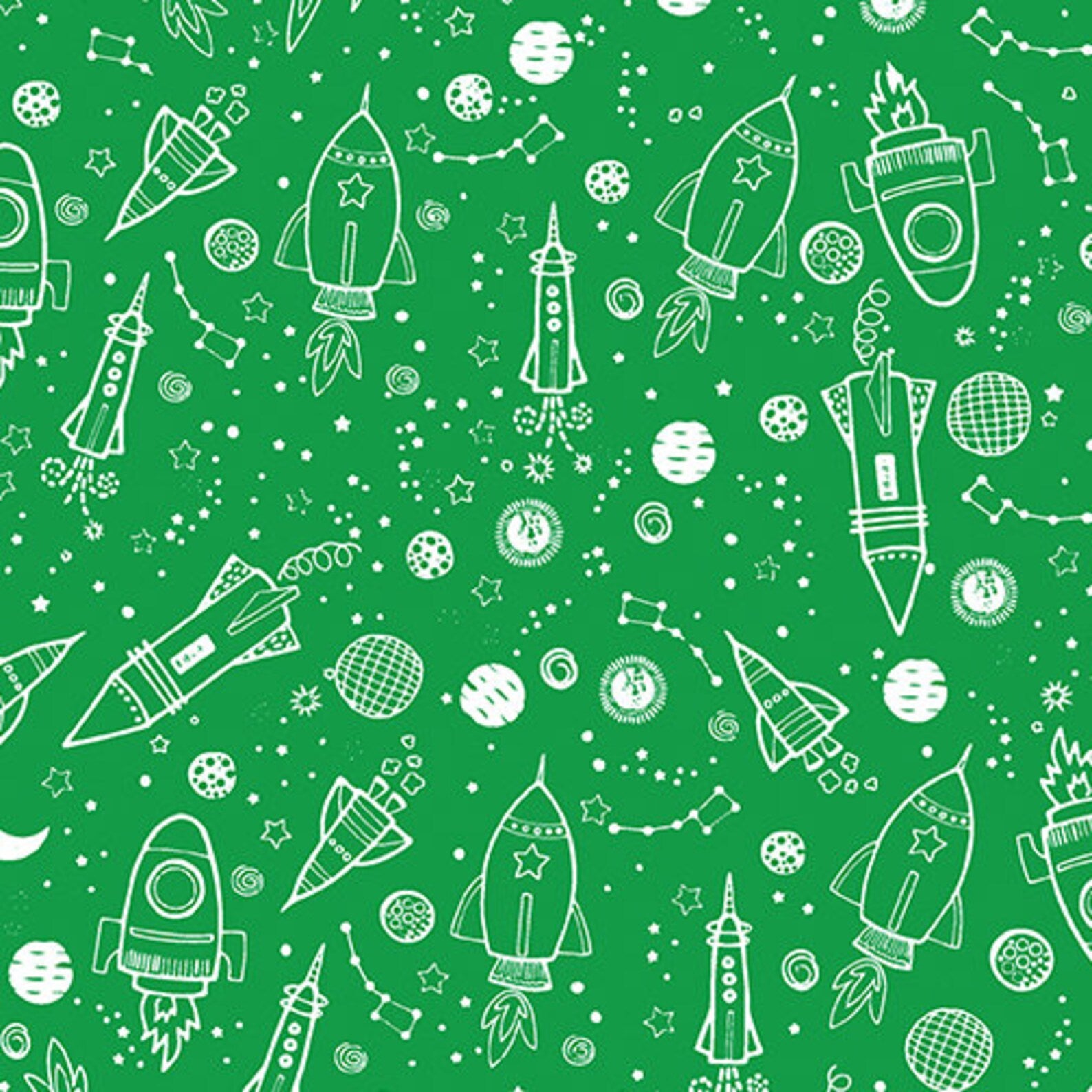 8757 Benartex Designer Fabrics Lift Off Space Galaxy Green Glow in the ...